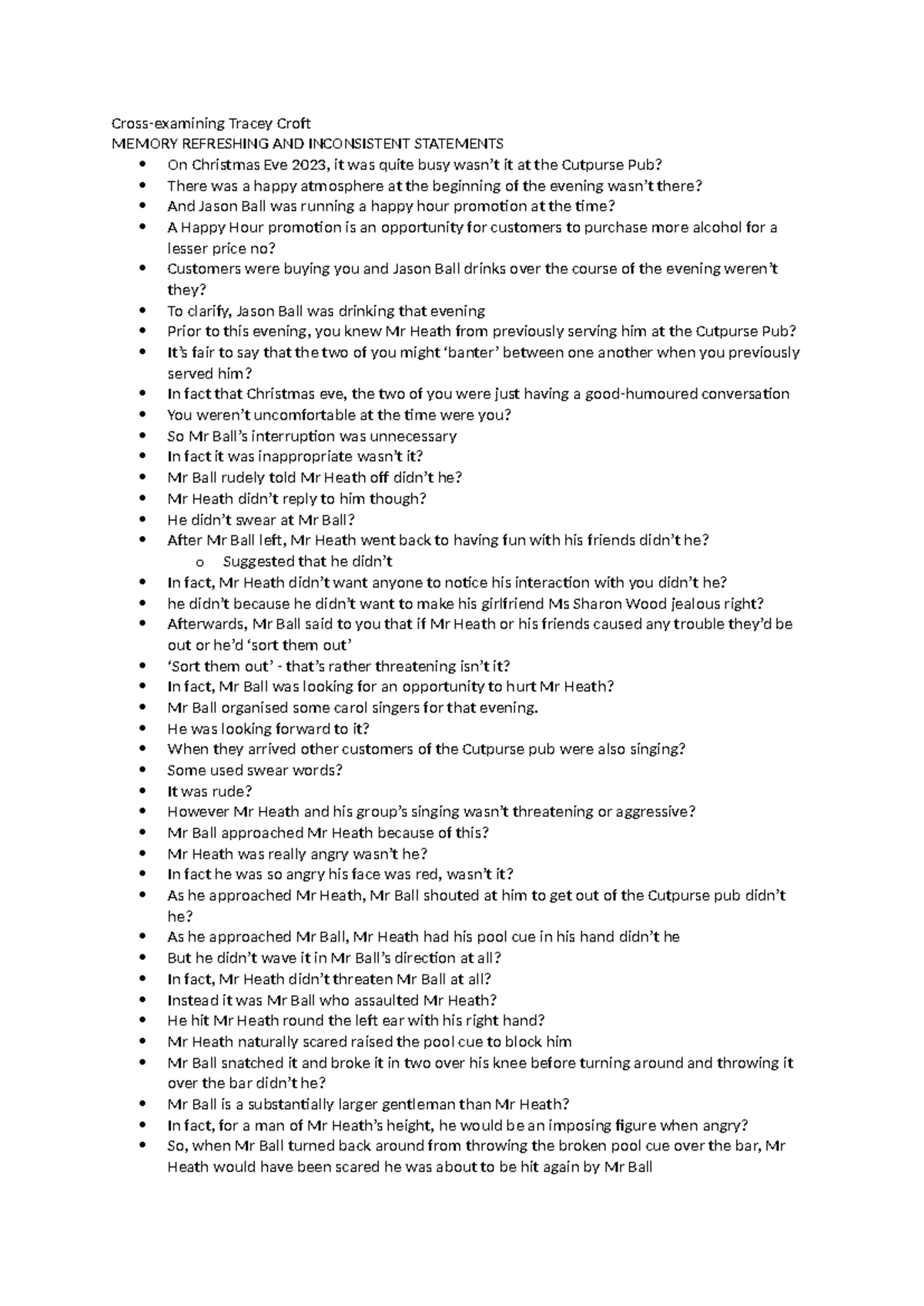 XX Tracey Croft - Cross for TC - Cross-examining Tracey Croft MEMORY ...