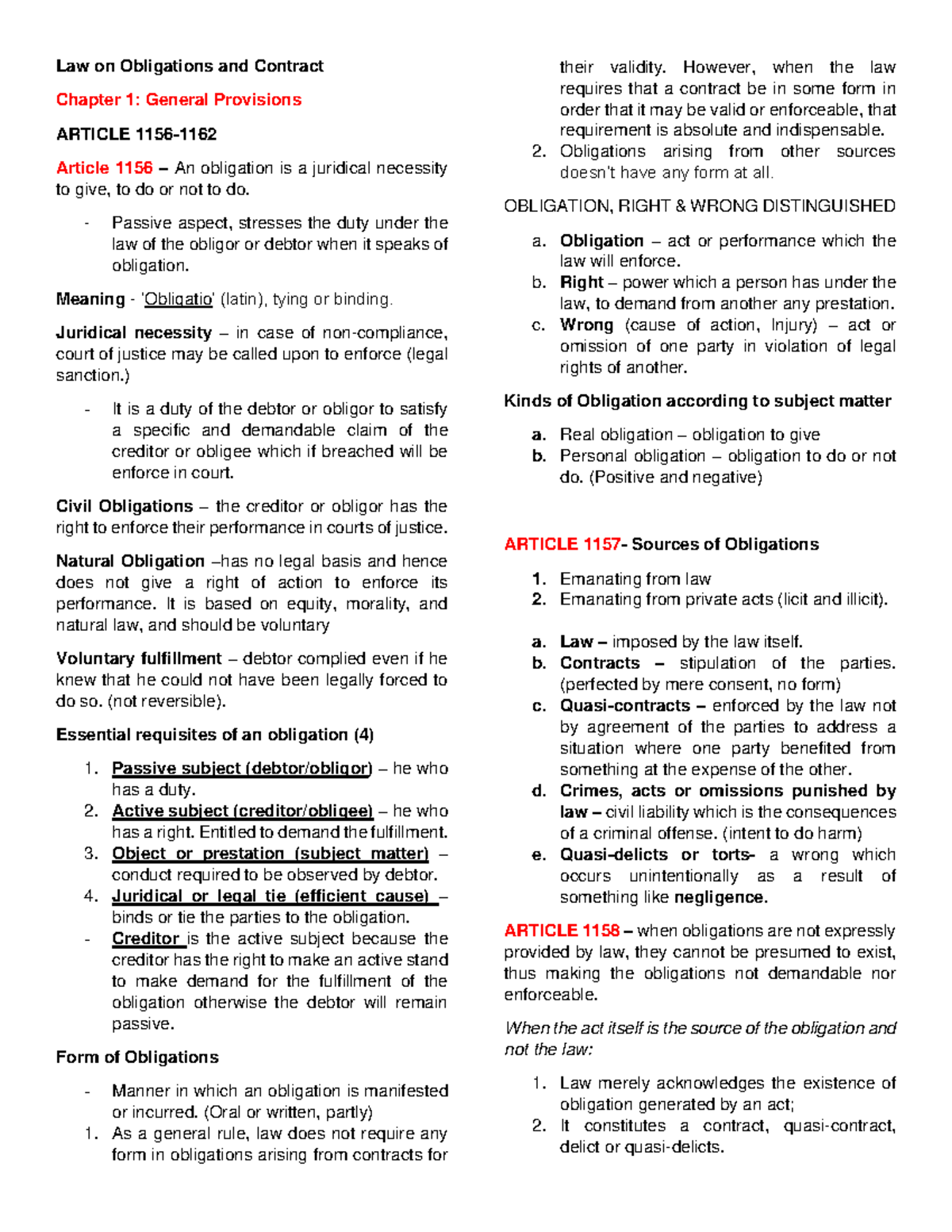 Oblicon-Chap-12 - Reviewer - Law on Obligations and Contract Chapter 1: General Provisions ...
