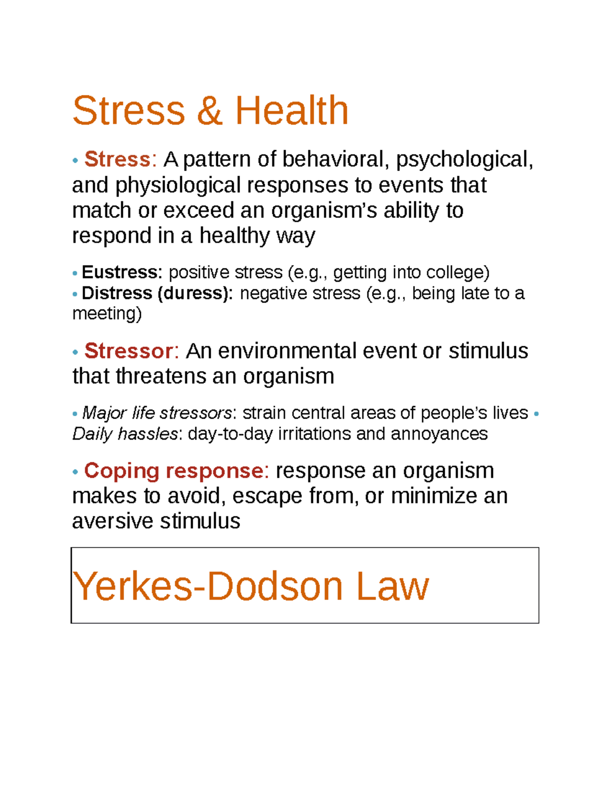 Stress - Lecture notes 13 - Stress Health Stress: A pattern of ...