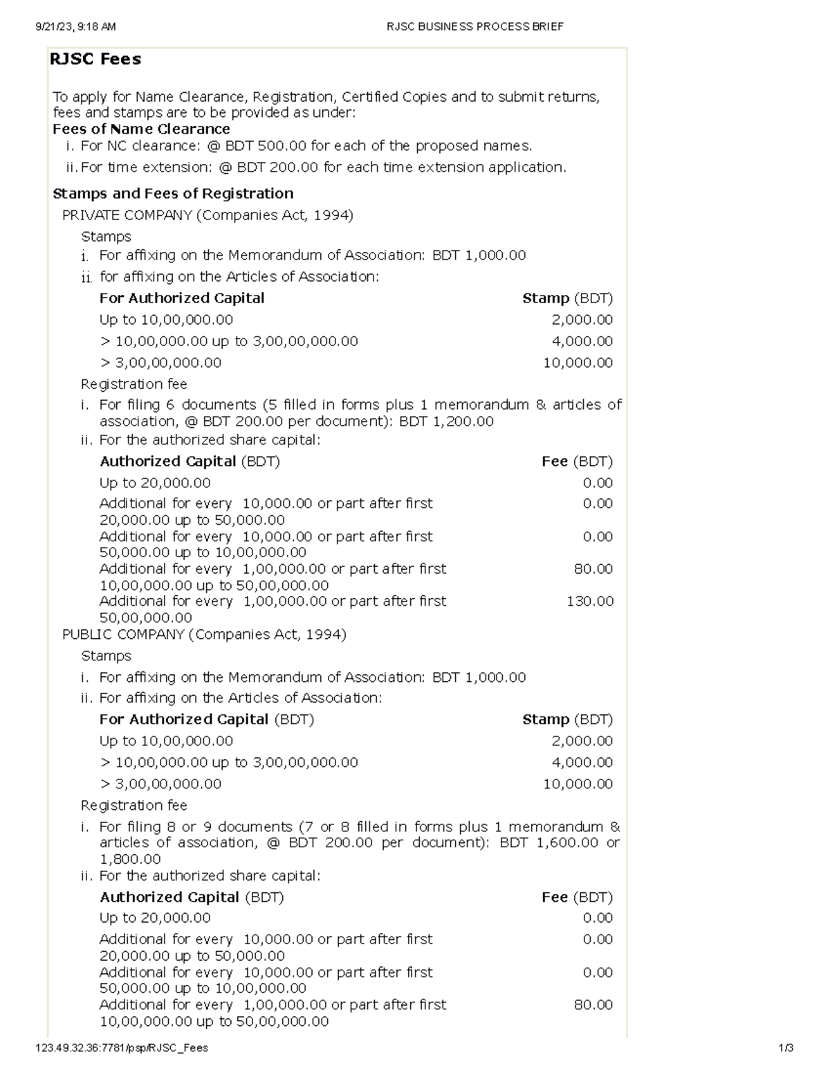 Rjsc fee for Company Registration - 9/21/23, 9:18 AM RJSC BUSINESS ...