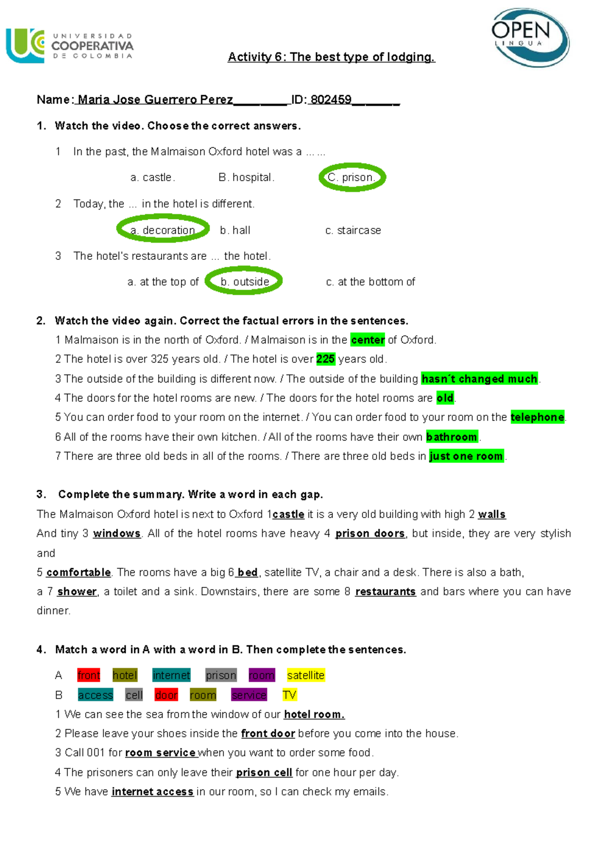 Activity 6- Learning about Types of Lodging - Hotel - Activity 6: The ...