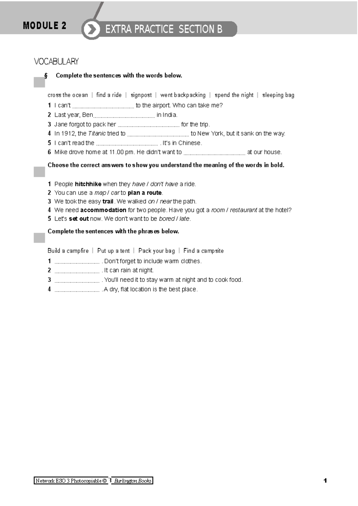 Network 3 Unidad 2 Modulo B - VOCABULARY 1 § Complete the sentences ...