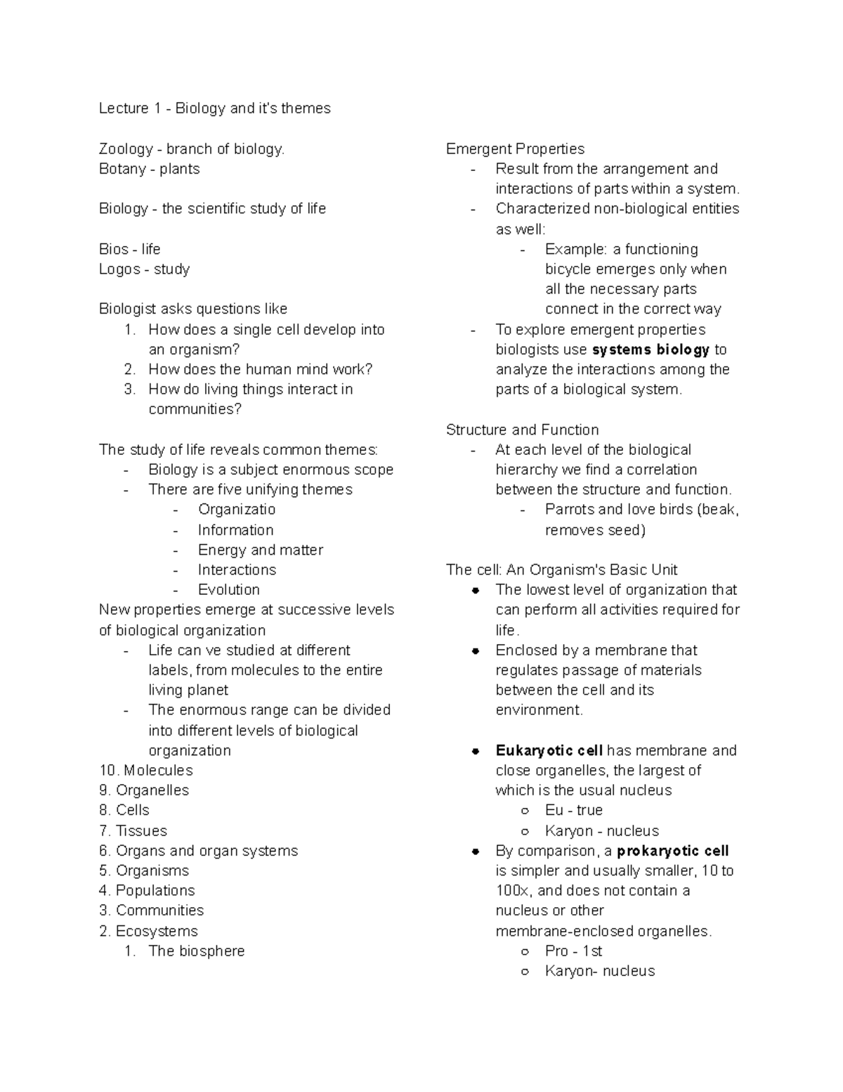 Lecture 1 - Biology and it’s themes - Botany - plants Biology - the ...