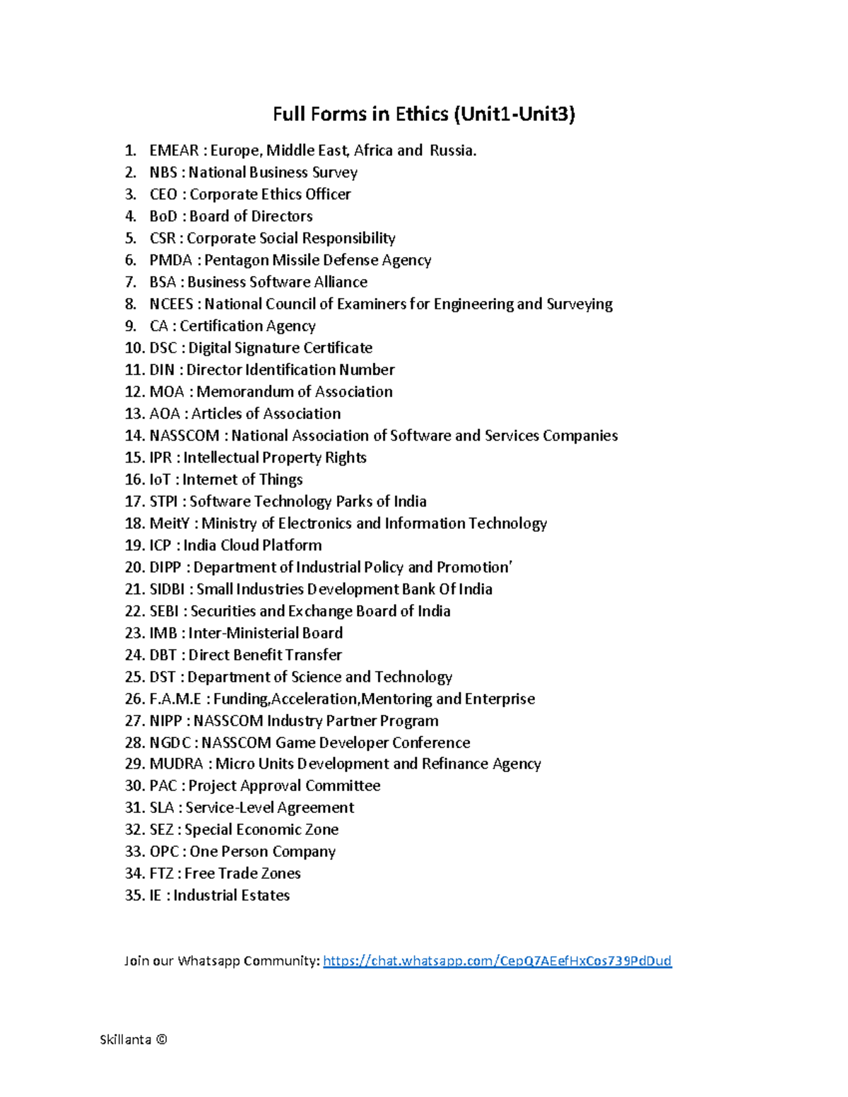 CSE332(Ethics)Full Forms - Skillanta © Full Forms in Ethics (Unit1 ...