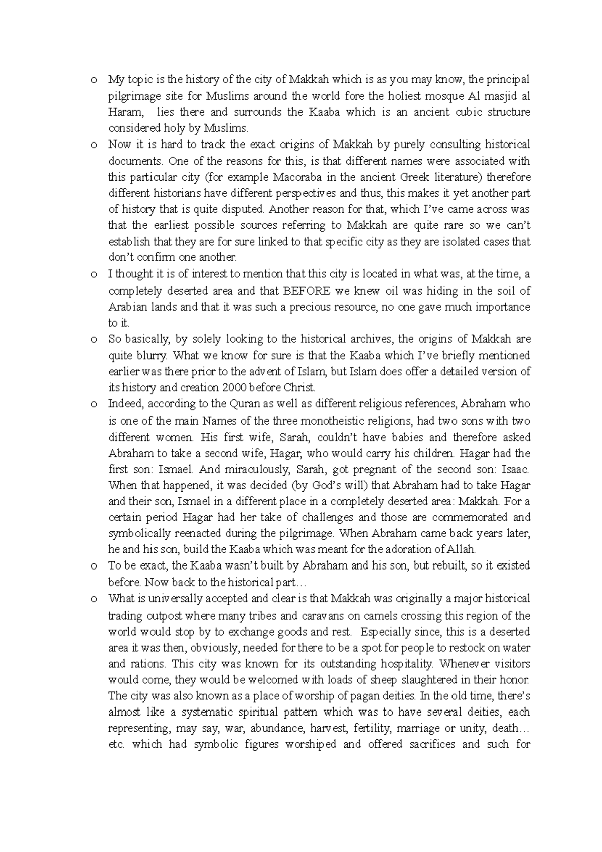 Mecca - o My topic is the history of the city of Makkah which is as you ...