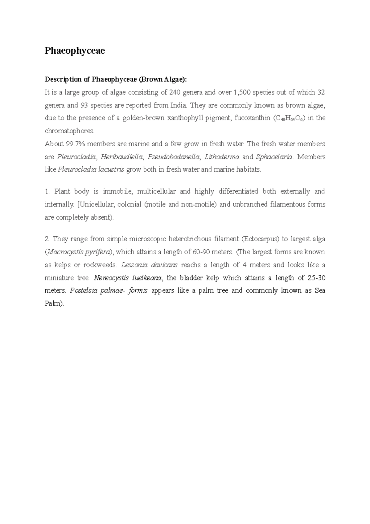Phaeophyceae - Phaeophuceae notes - Phaeophyceae Description of ...