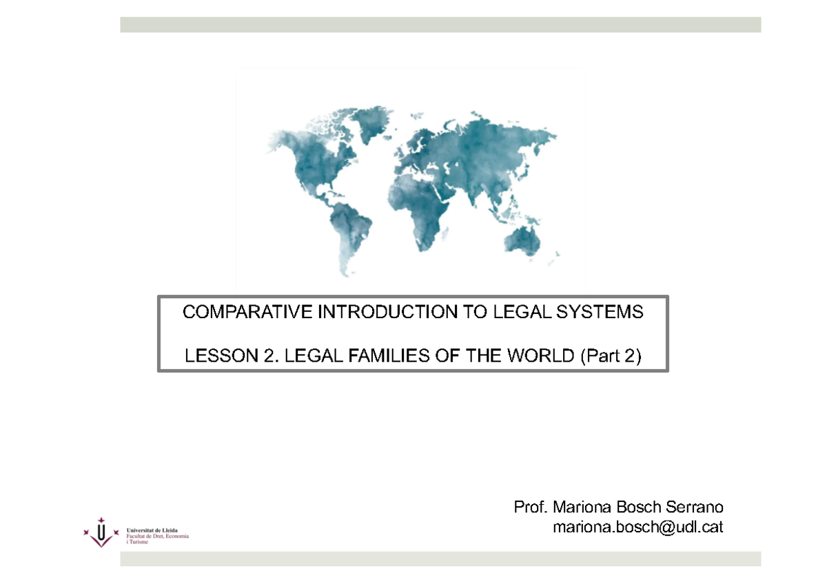 Lesson 2. Legal families of the world part 2 - COMPARATIVE INTRODUCTION ...