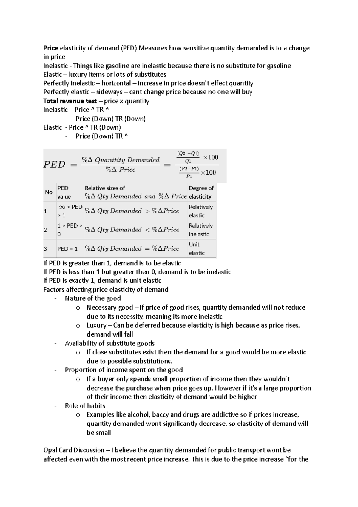 Economics of Business Week 2 - Price elasticity of demand (PED ...