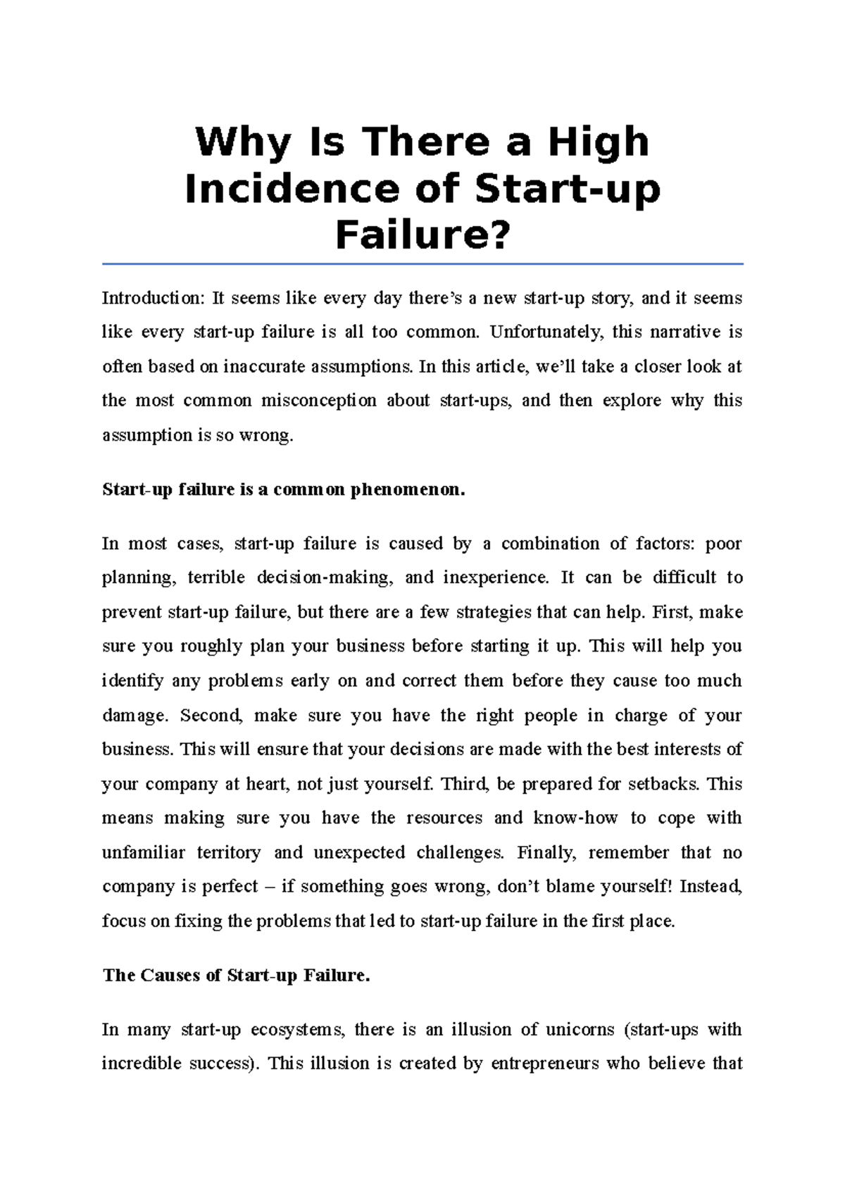 Why Is There a High Incidence of Start-up Failure - Why Is There a High Incidence of Start-up ...