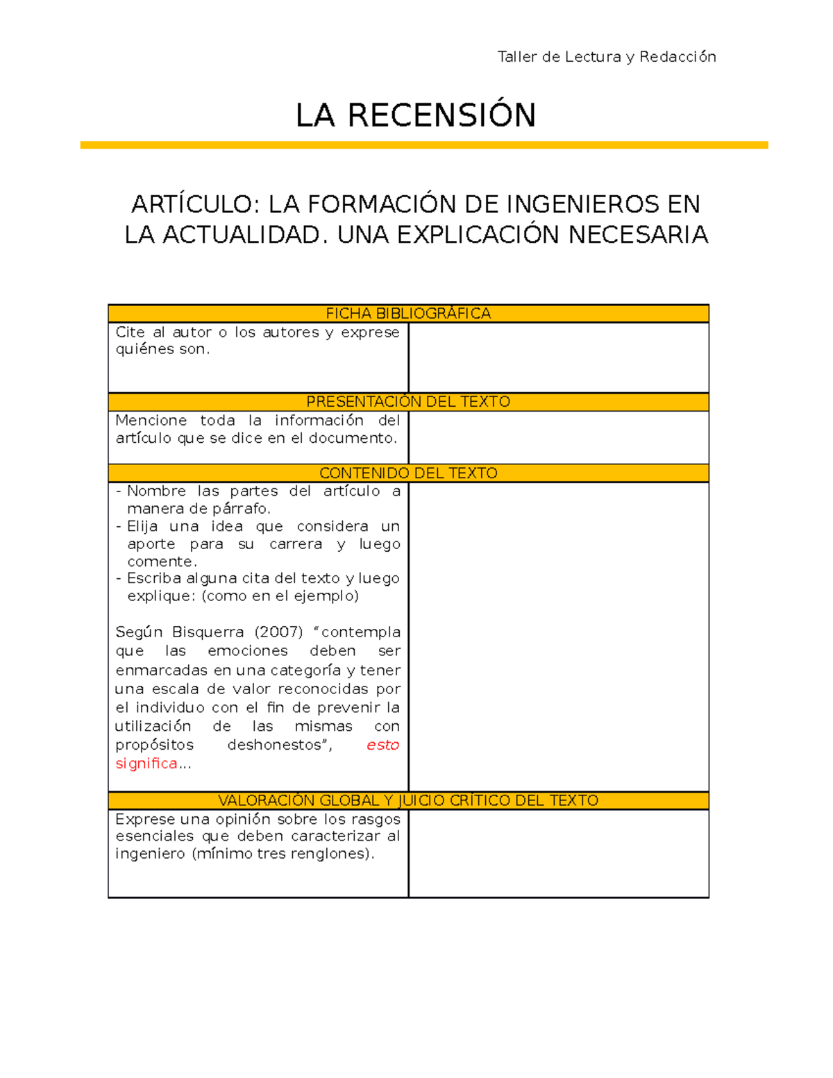 Práctica EN Clase - LA Recensión - 1 - Taller de Lectura y Redacción LA ...