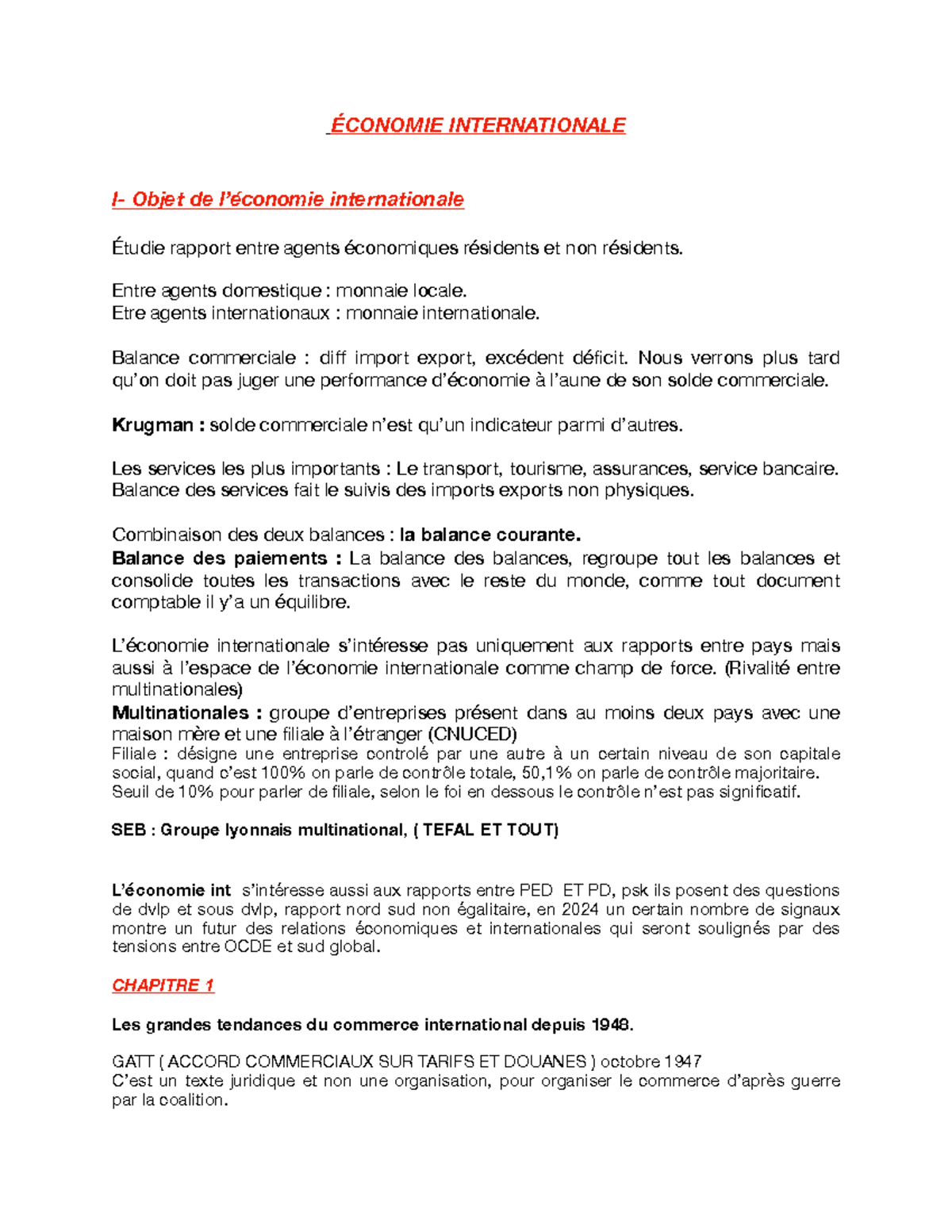 CM ÉCO Internationale chapitre 1 et 5 - ÉCONOMIE INTERNATIONALE I ...