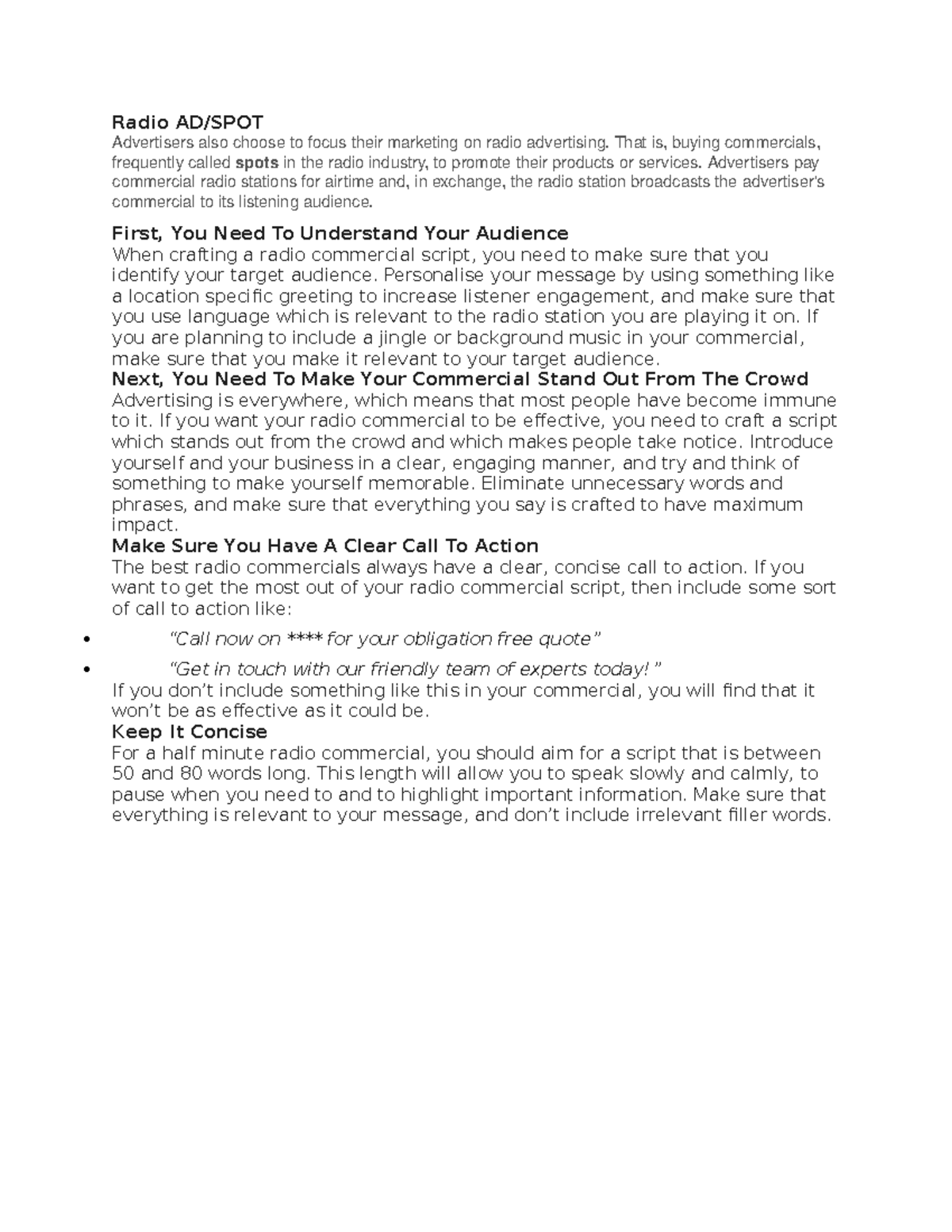 Writing Advertisements for Radio - Radio Production - Studocu