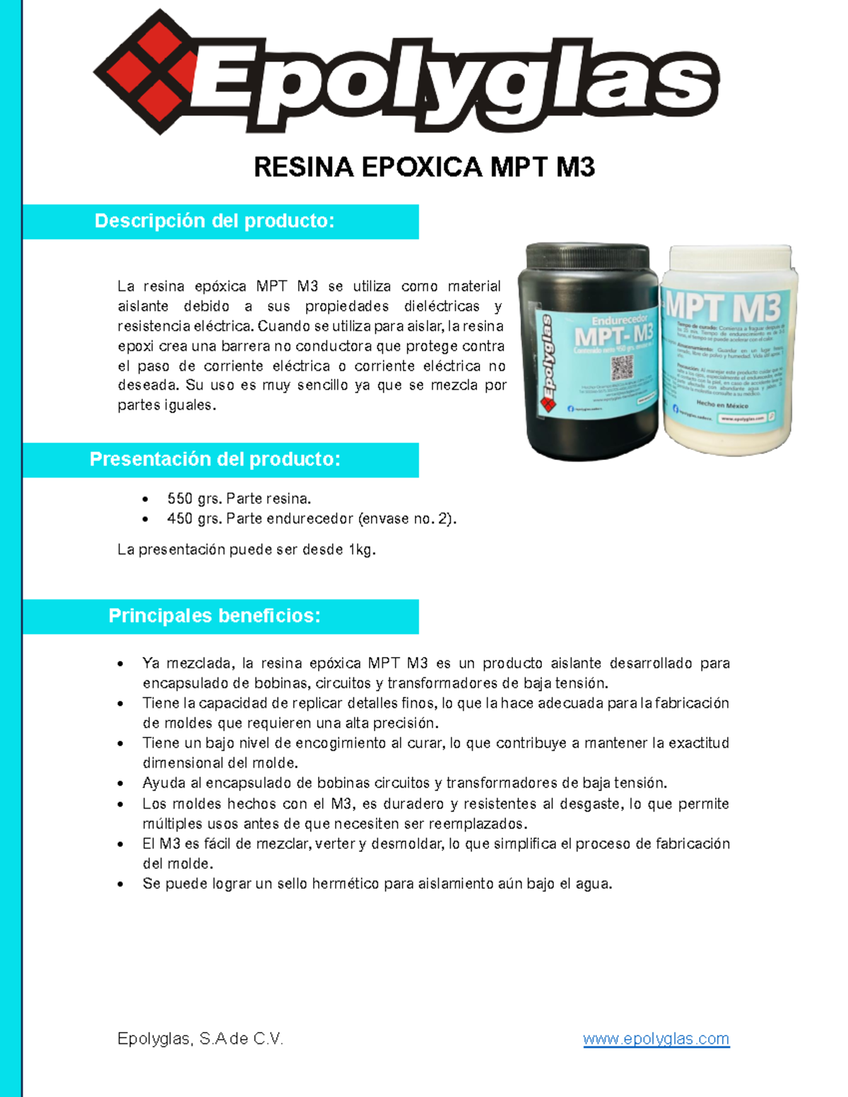 Ficha tecnica Resina Epoxico MPT M3 - RESINA EPOXICA MPT M Epolyglas, S ...