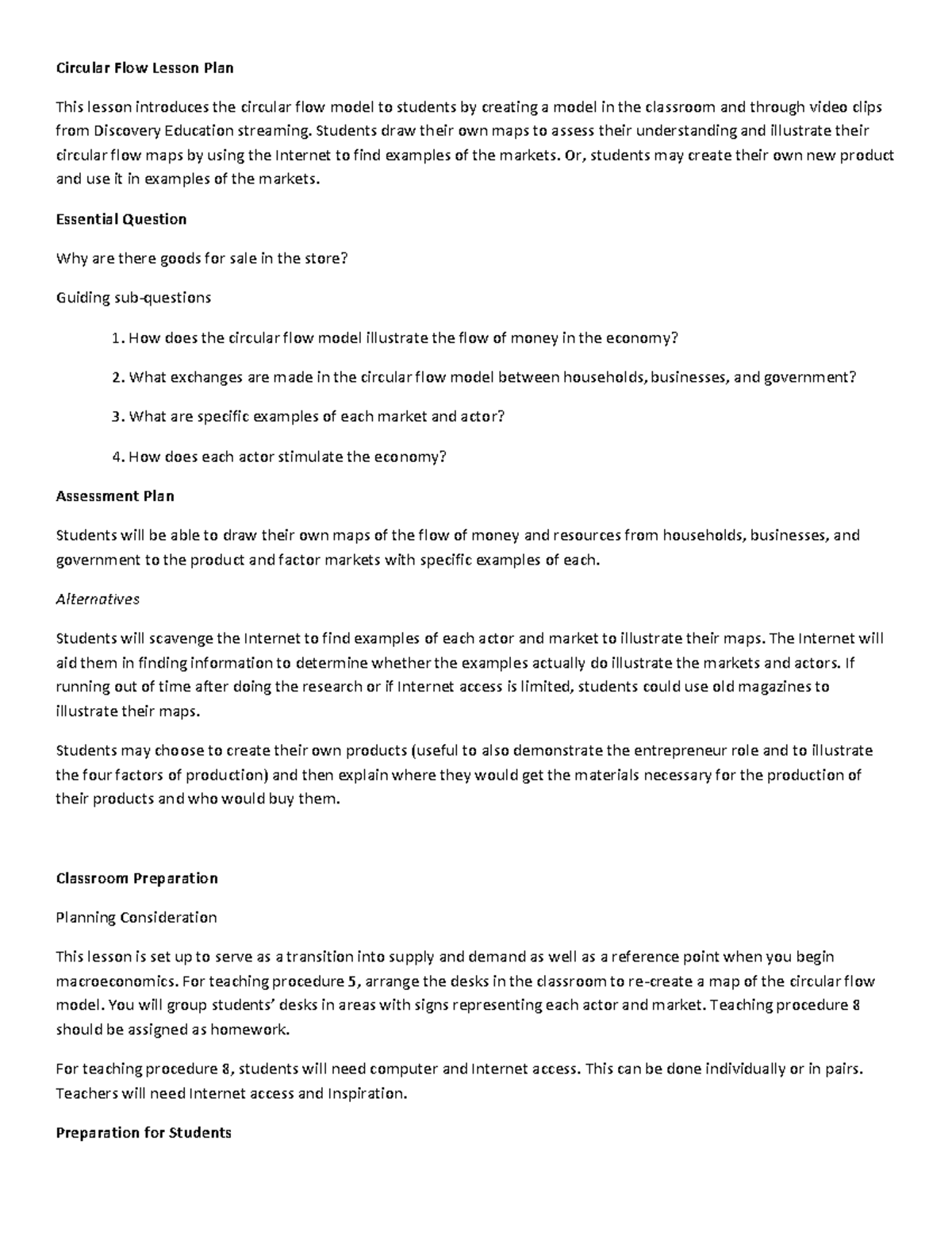 Lesson notes(j-u-n-e) 2024 - Circular Flow Lesson Plan This lesson ...