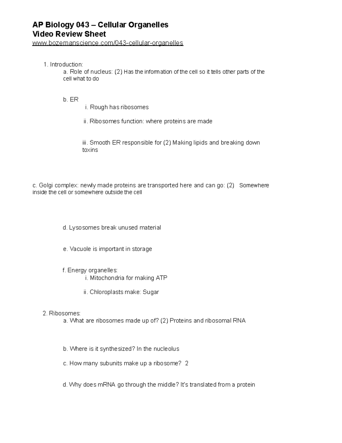 AP+Bio-043+Cellular+Organelles+Worksheet-WL - AP Biology 043 – Cellular ...