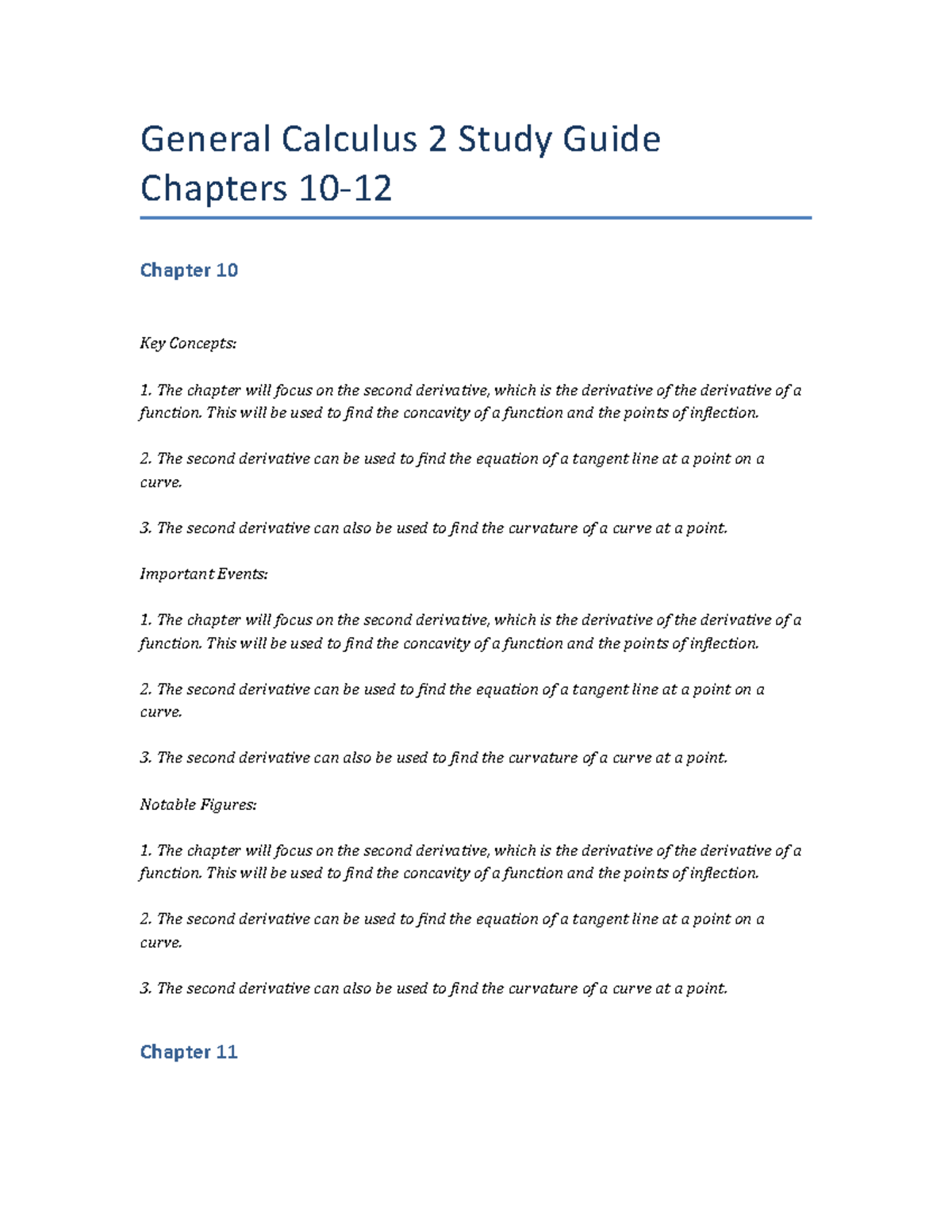 General Calculus 2 Study Guide Chapters 10-12 - General Calculus 2 ...