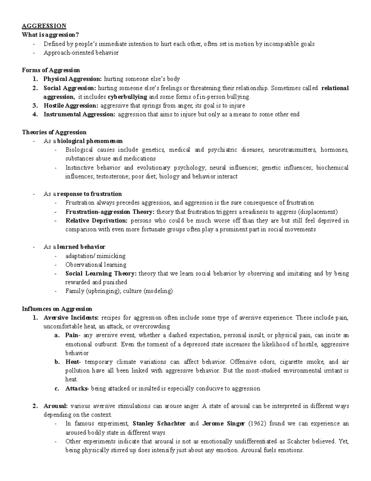SOC-PSYCH Reviewer - AGGRESSION What is aggression? - Defined by people ...