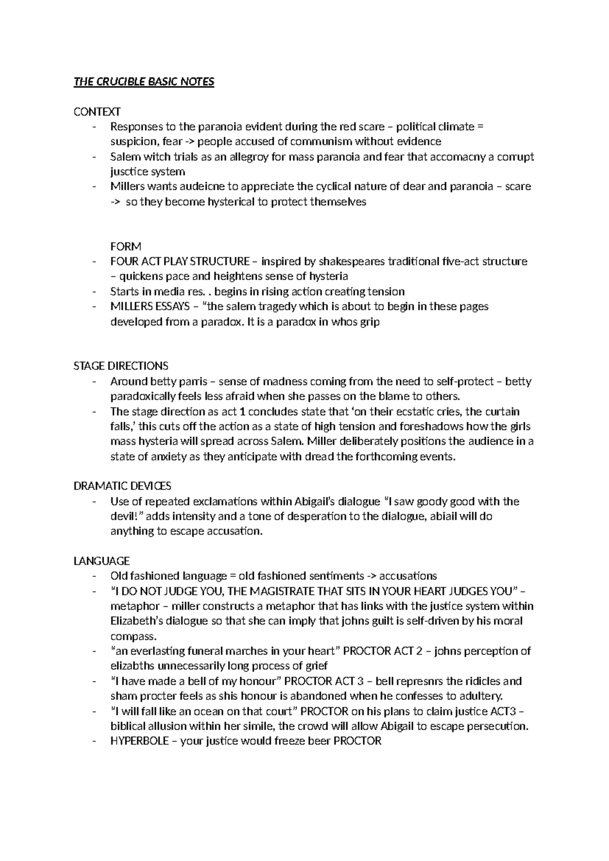 THE Crucible Basic Notes - THE CRUCIBLE BASIC NOTES CONTEXT Responses ...