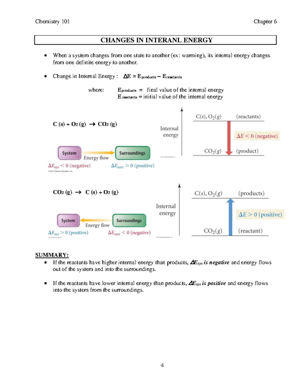 18 4 - biology - Chemistry 101 Chapter 6 4 CHANGES IN INTERANL ENERGY ...