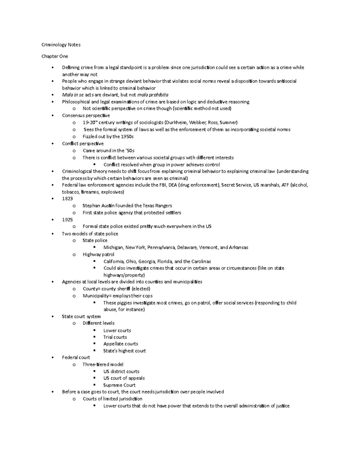 Criminology Notes - Criminology Notes Chapter One Defining crime from a ...