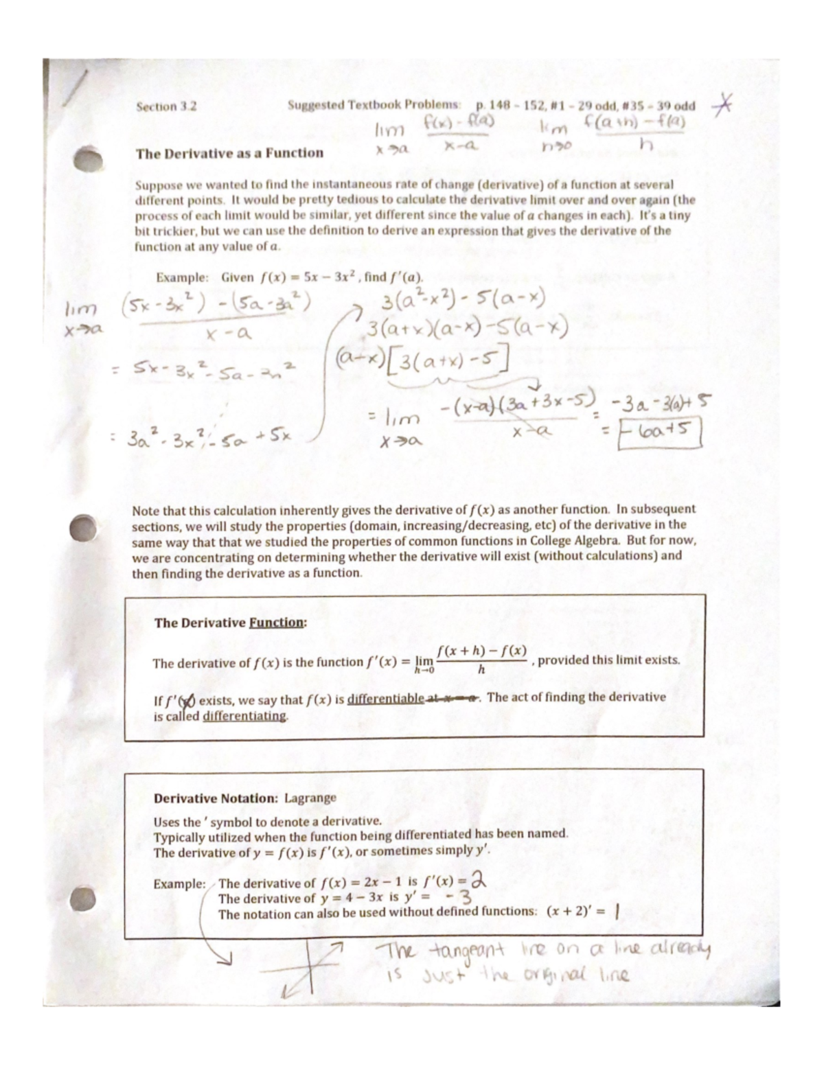 Section 3.2 Derivative As A Function - MATH 203 - Studocu