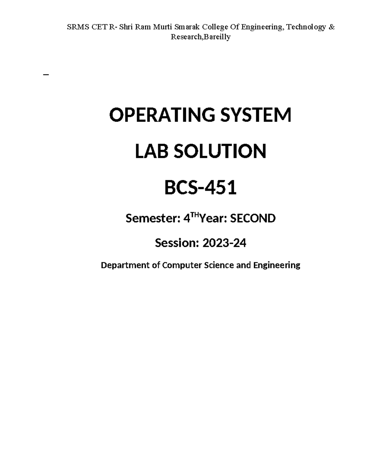 Final OS LAB(BCS-451) - pro - Research,Bareilly OPERATING SYSTEM LAB SOLUTION BCS- Semester: 4 ...