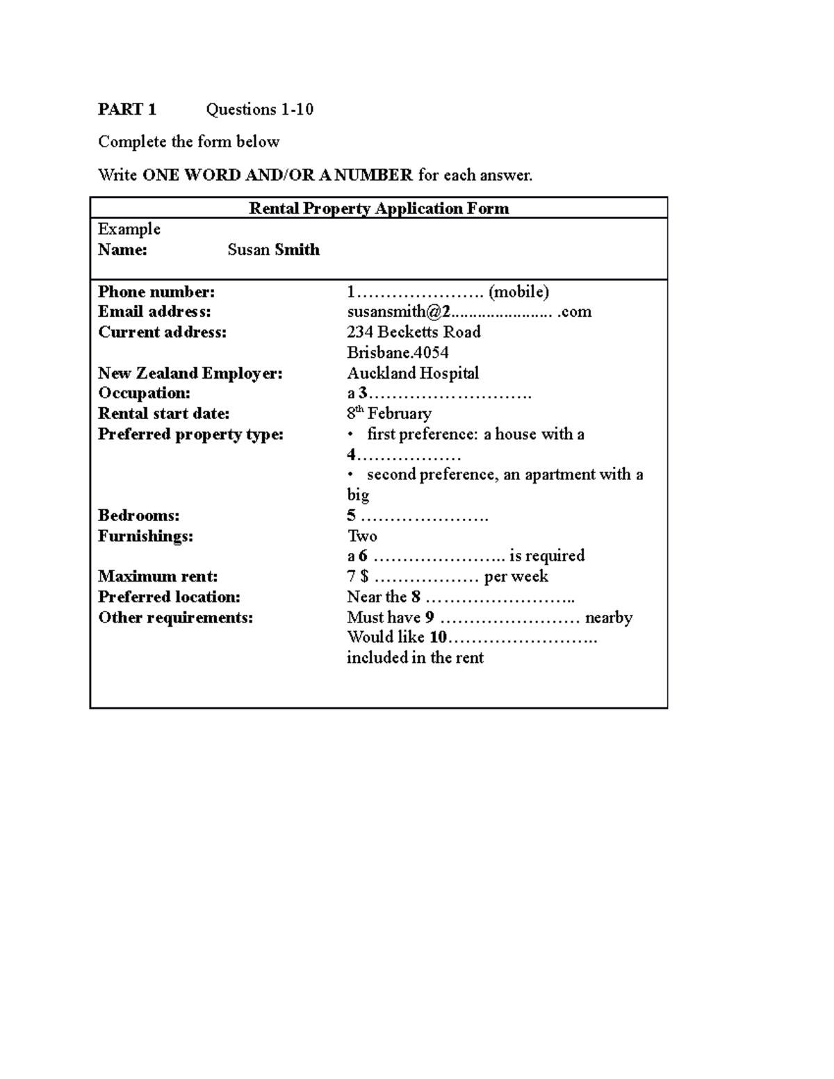 Test 3 Listening - abcd - PART 1 Questions 1- Complete the form below ...