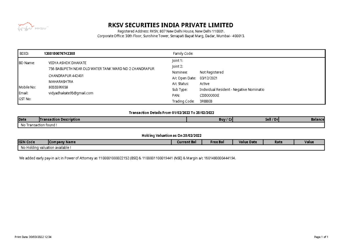 Monthly Bo 12081800 76742208 28022022 - RKSV SECURITIES INDIA PRIVATE ...