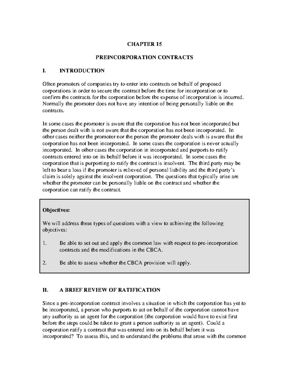 PRE Incorporation Transaction - CHAPTER 15 PREINCORPORATION CONTRACTS I ...