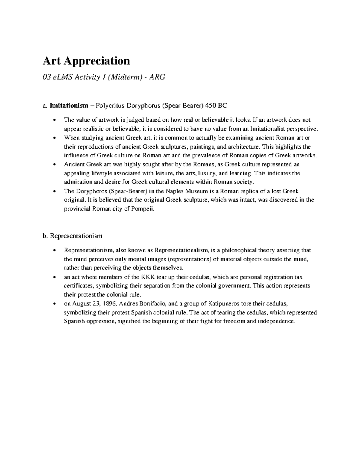 Art Appreciation - Imitationism – Polycritus Doryphorus (Spear Bearer ...