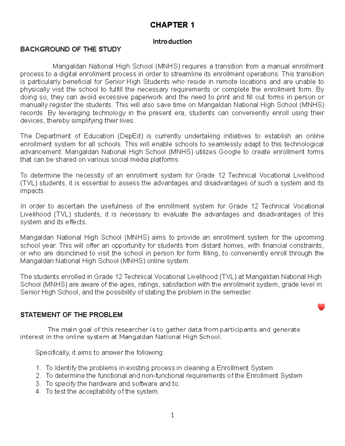 Chapter-1 - sdafsd - CHAPTER 1 Introduction BACKGROUND OF THE STUDY ...