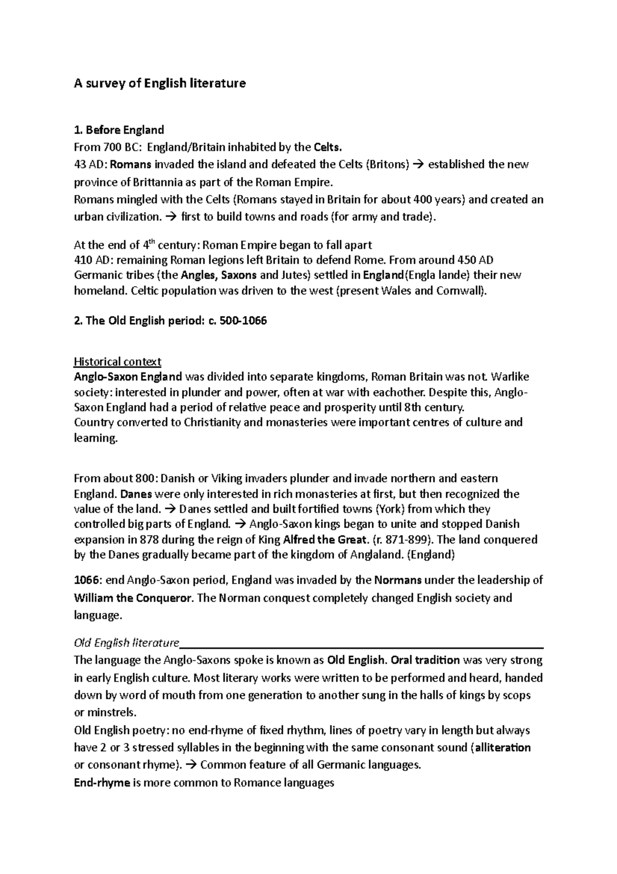 A survey of English literature - A survey of English literature Before ...