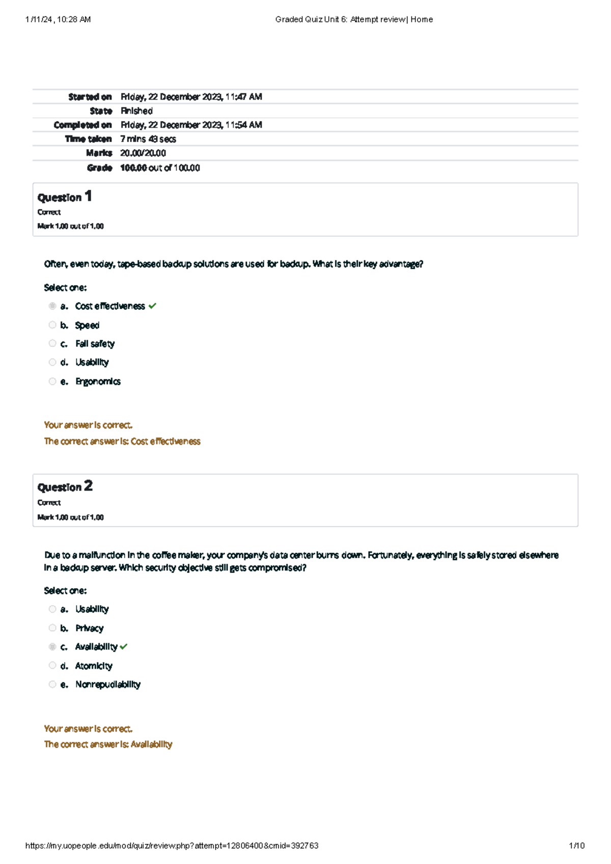Graded Quiz Unit 6 Attempt review Home Databases University of the ...