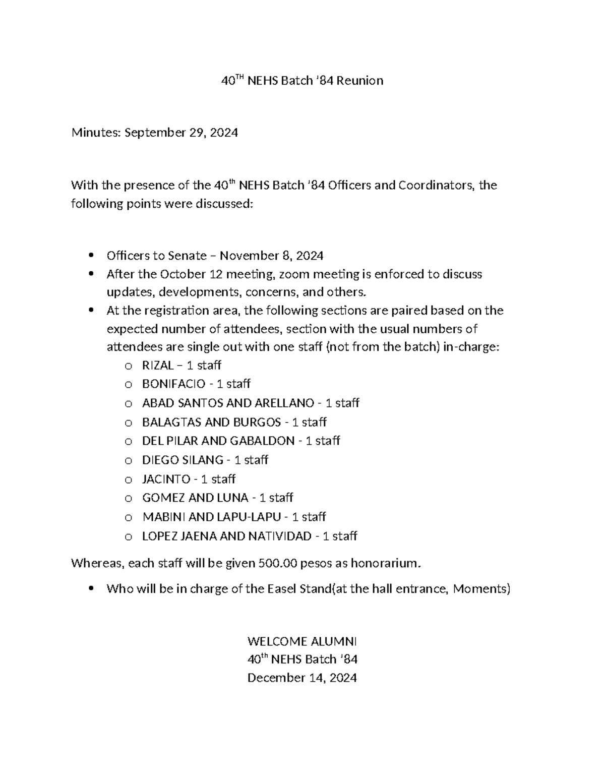 40TH NEHS Batch - ASDF - 40 TH NEHS Batch ’84 Reunion Minutes ...