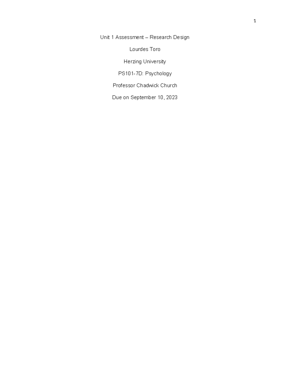 PS101-7D Unit 1 Assessment – Research Design - Unit 1 Assessment ...