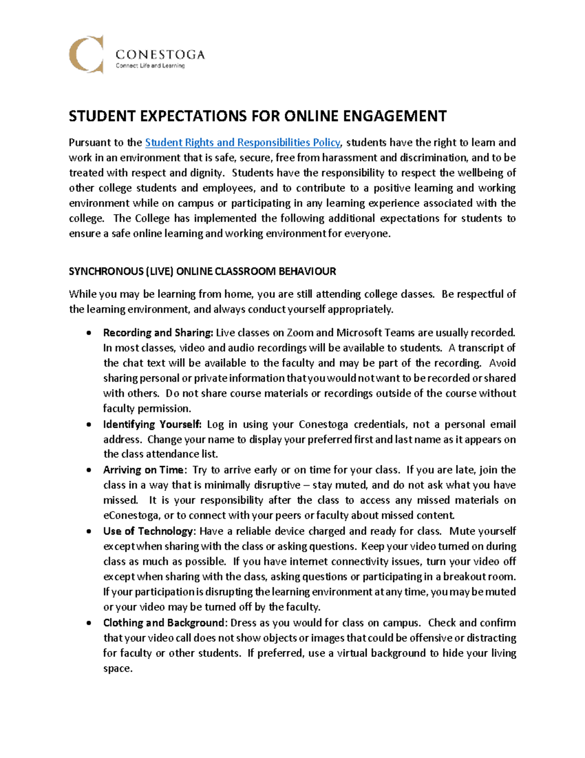 Student Expectations for Online Engagement - STUDENT EXPECTATIONS FOR ONLINE ENGAGEMENT Pursuant ...