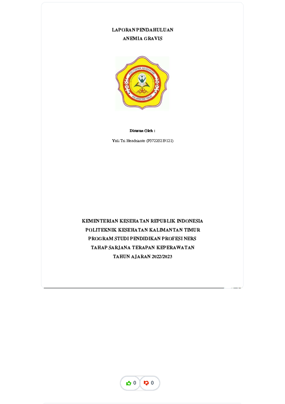 Lp-anemia-gravis compress - LAPORAN PENDAHULUAN ANEMIA GRAVIS Disusun ...