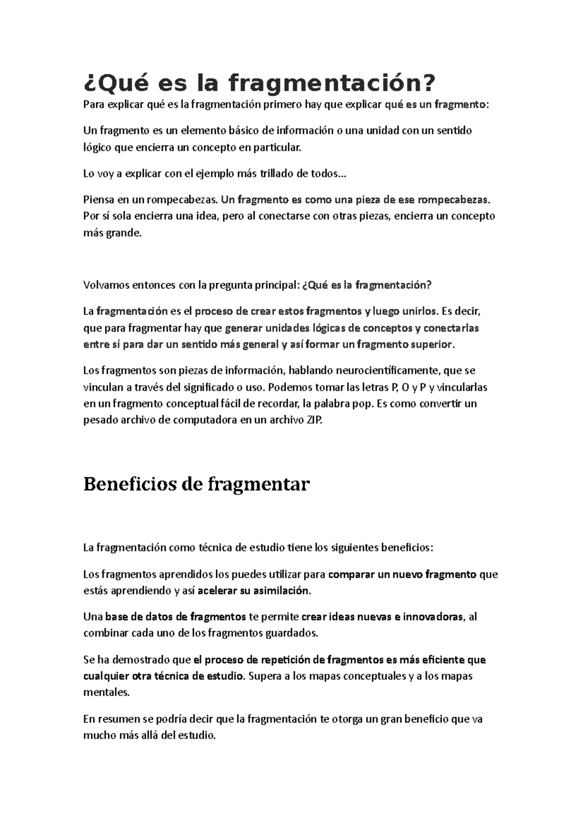 En caso de exposicion Aprendizaje Fragmentacion - ¿Qué es la ...