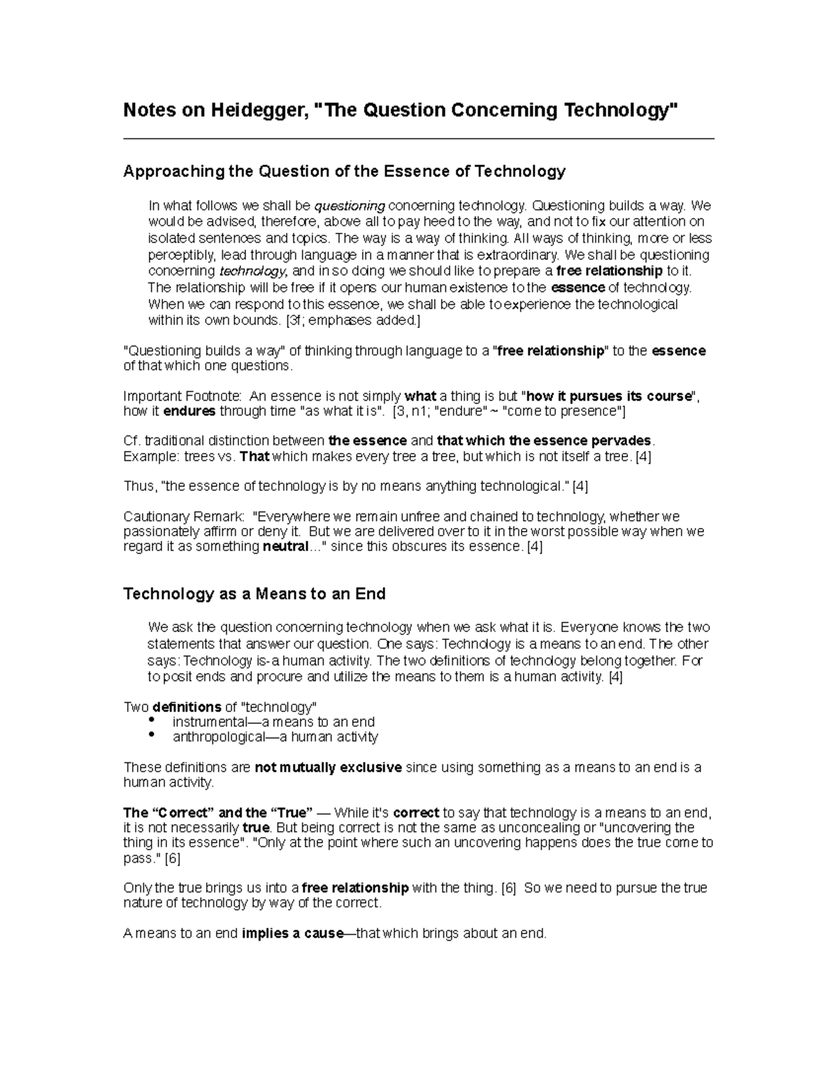 Heidegger-qct notes - Activity - Notes on Heidegger, "The Question ...