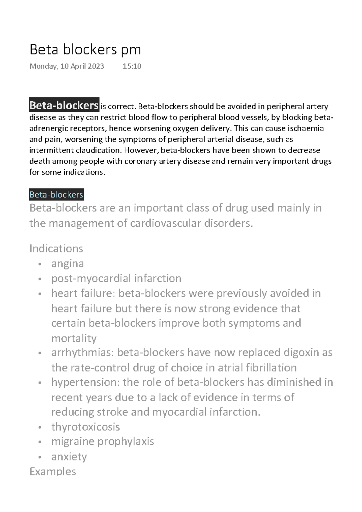 Beta blockers pm - passmed - Beta-blockers is correct. Beta-blockers ...