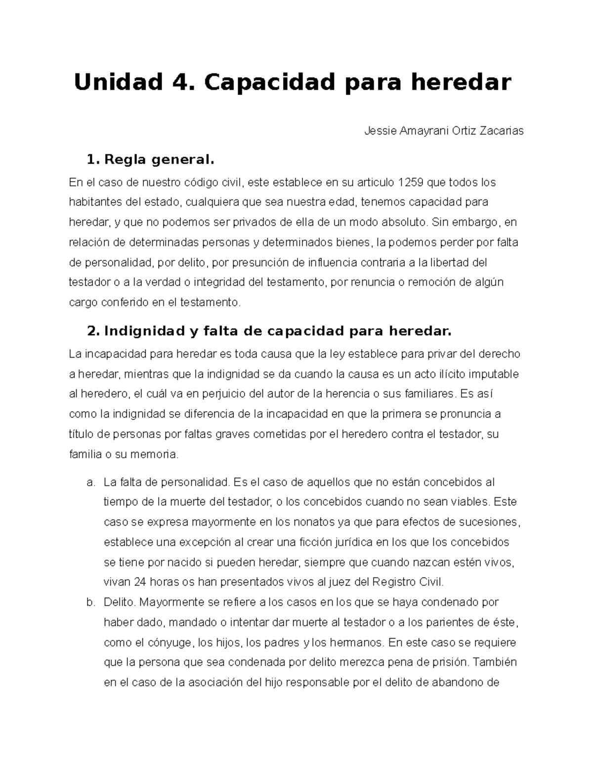 Capacidad para Heredar - Derecho Sucesorio - UQROO - StuDocu