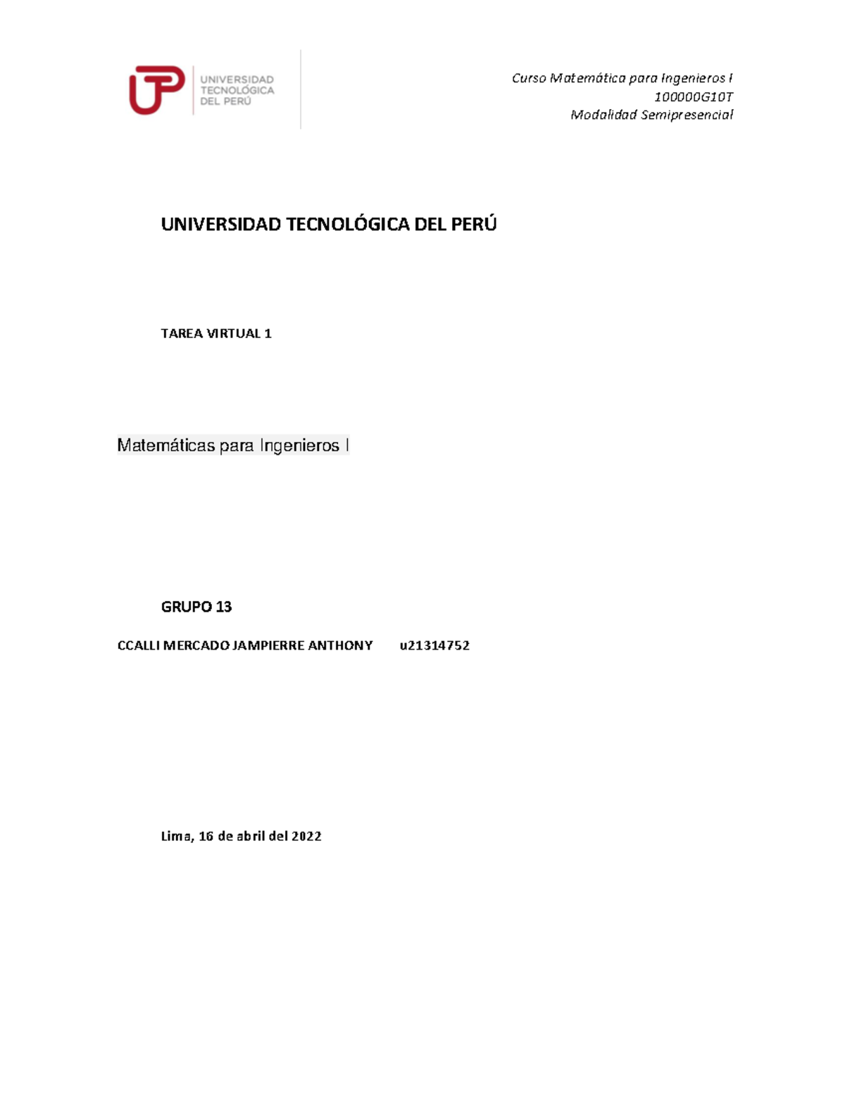 (ACV-S03) Evaluación Permanente 1 - Tarea Calificada 1 - 100000G10T Modalidad Semipresencial ...