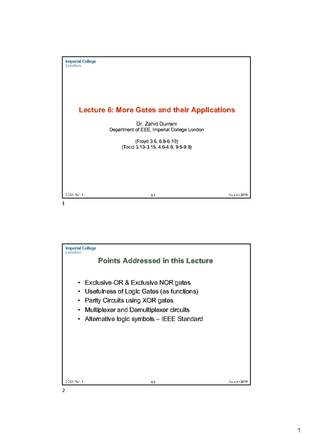 Lecture 6 7 Digital Electronics And Computer Architecture Assignments Deca Part 1 6 Autumn