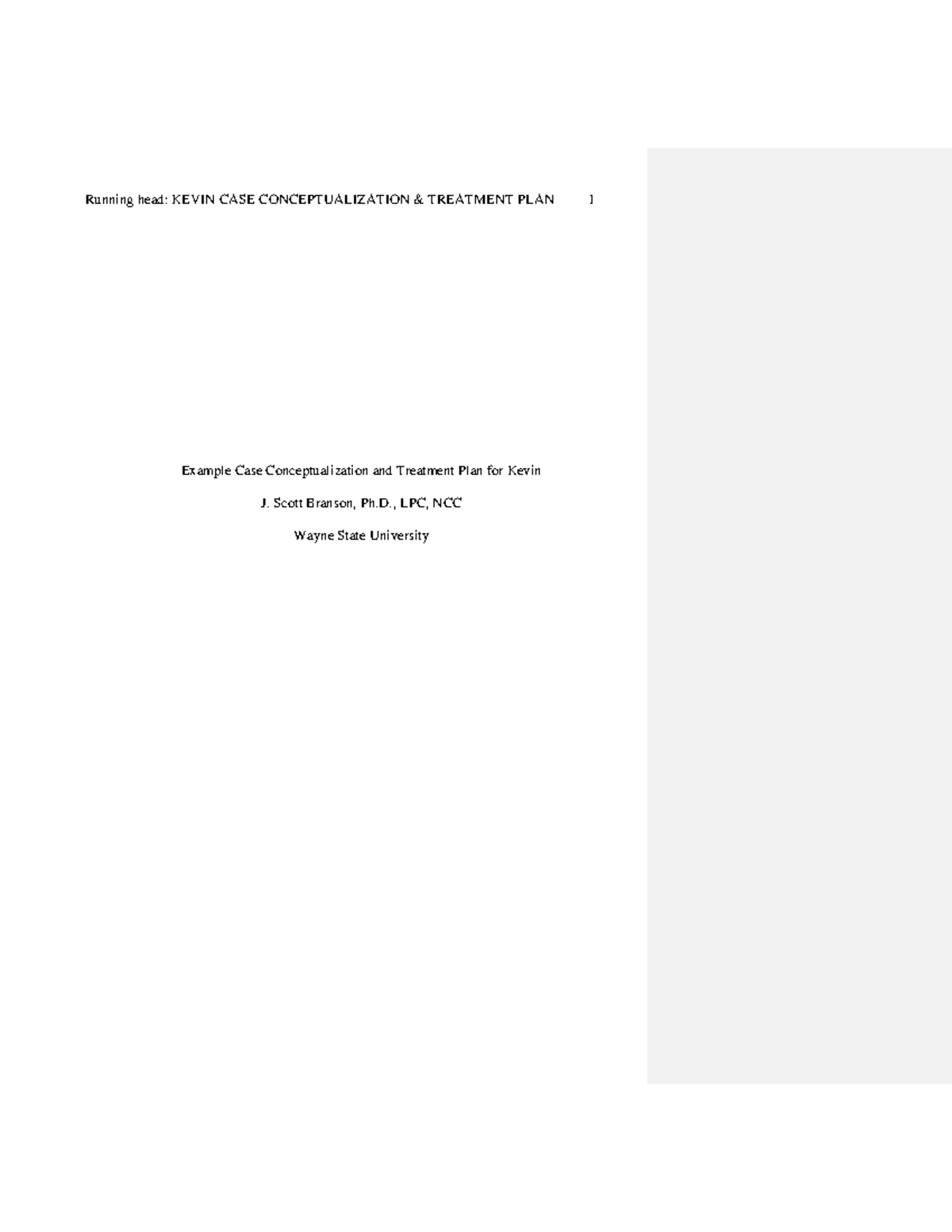 Sample substance use conceptualization and treatment plan - EDUC 2301 ...