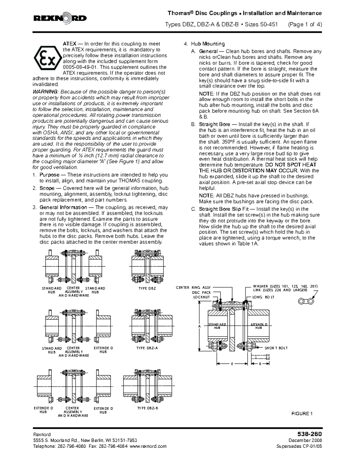 538-260 Thomas-Series-DBZ,DBZ-A,DBZ-B,Sizes-50-451-Disc-Couplings ...