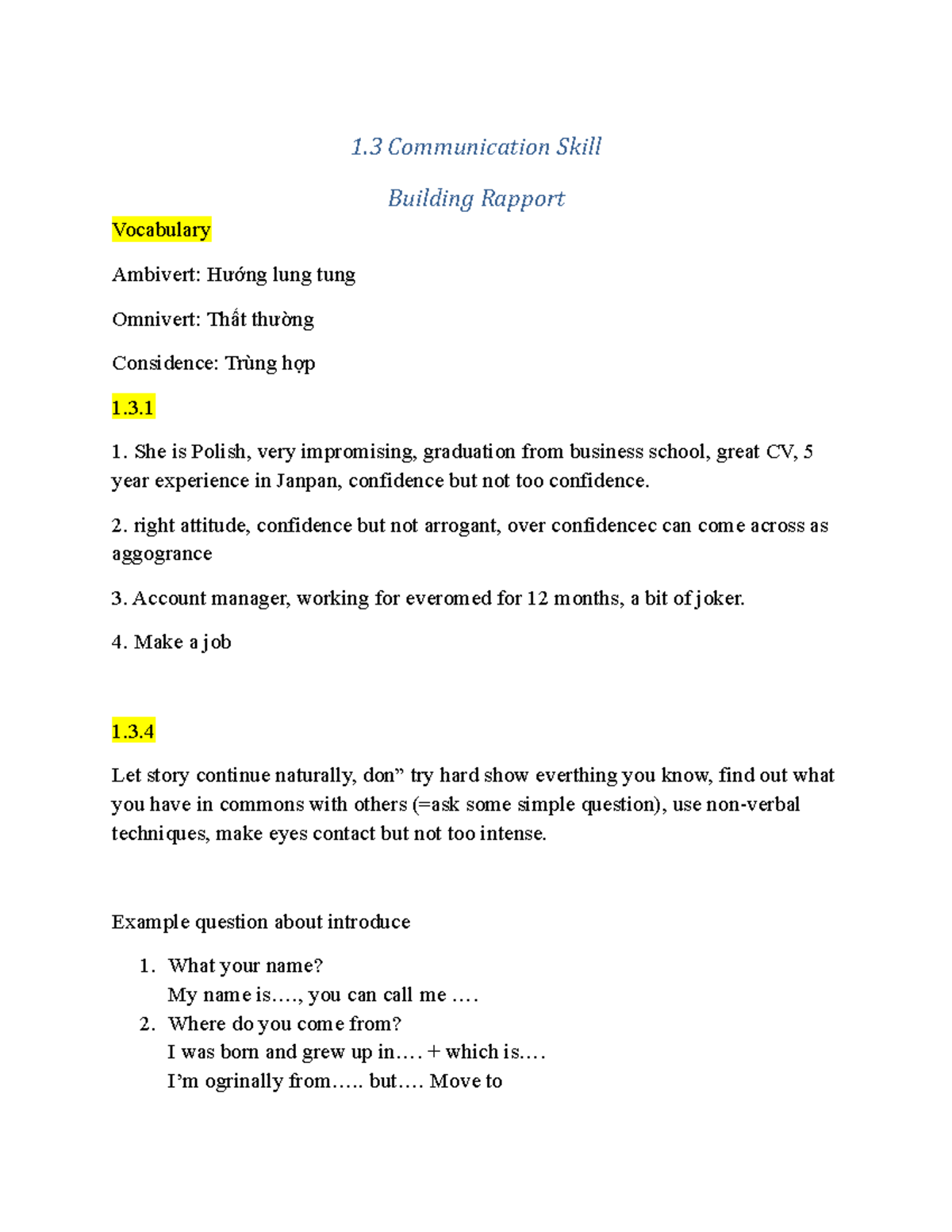 Unit 1.3 Building... - 1 Communication Skill Building Rapport ...