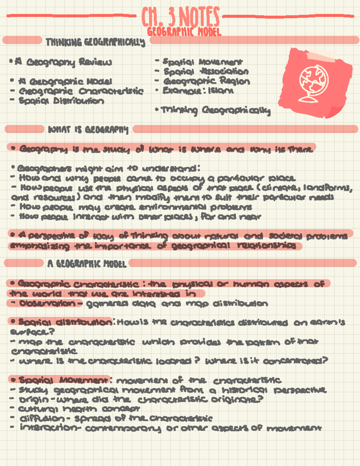 Geography Ch. 3 Notes - Ciii. . 3 NOTES GEOGRAPHIC MODEL THINKING ...