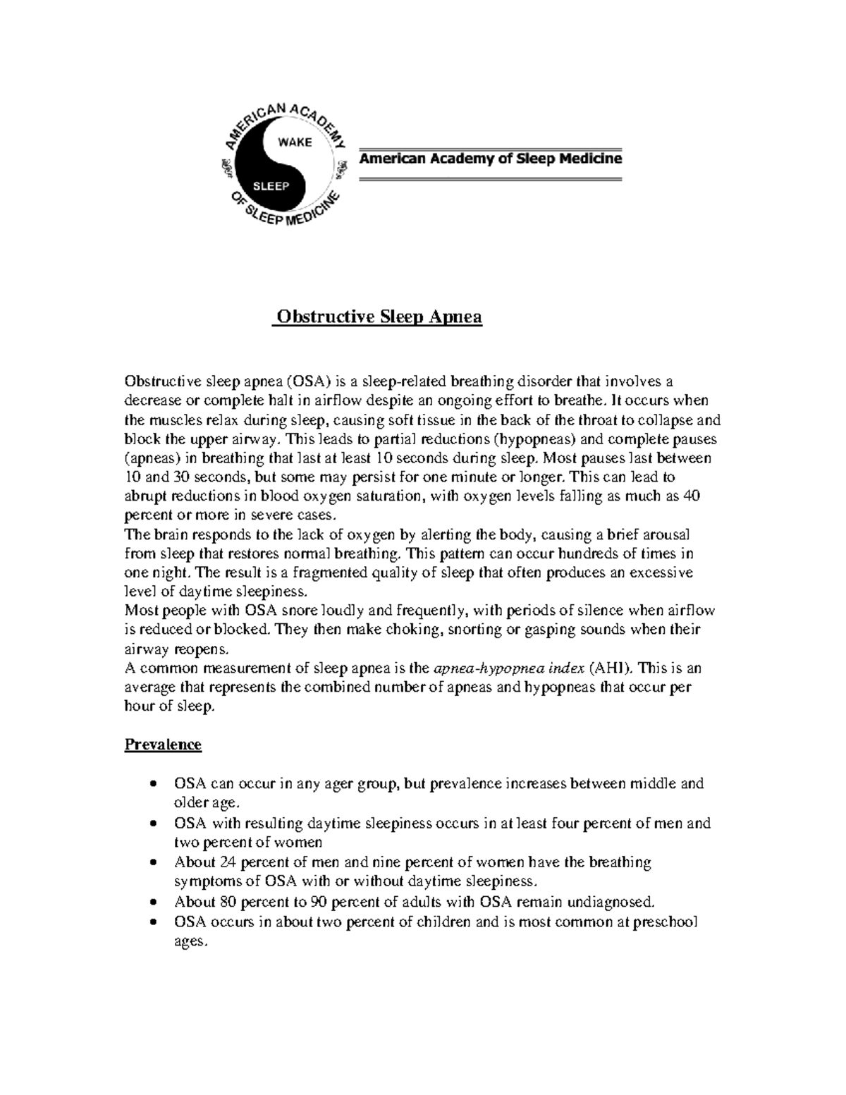 Sleepapnea - notes - Obstructive Sleep Apnea Obstructive sleep apnea ...