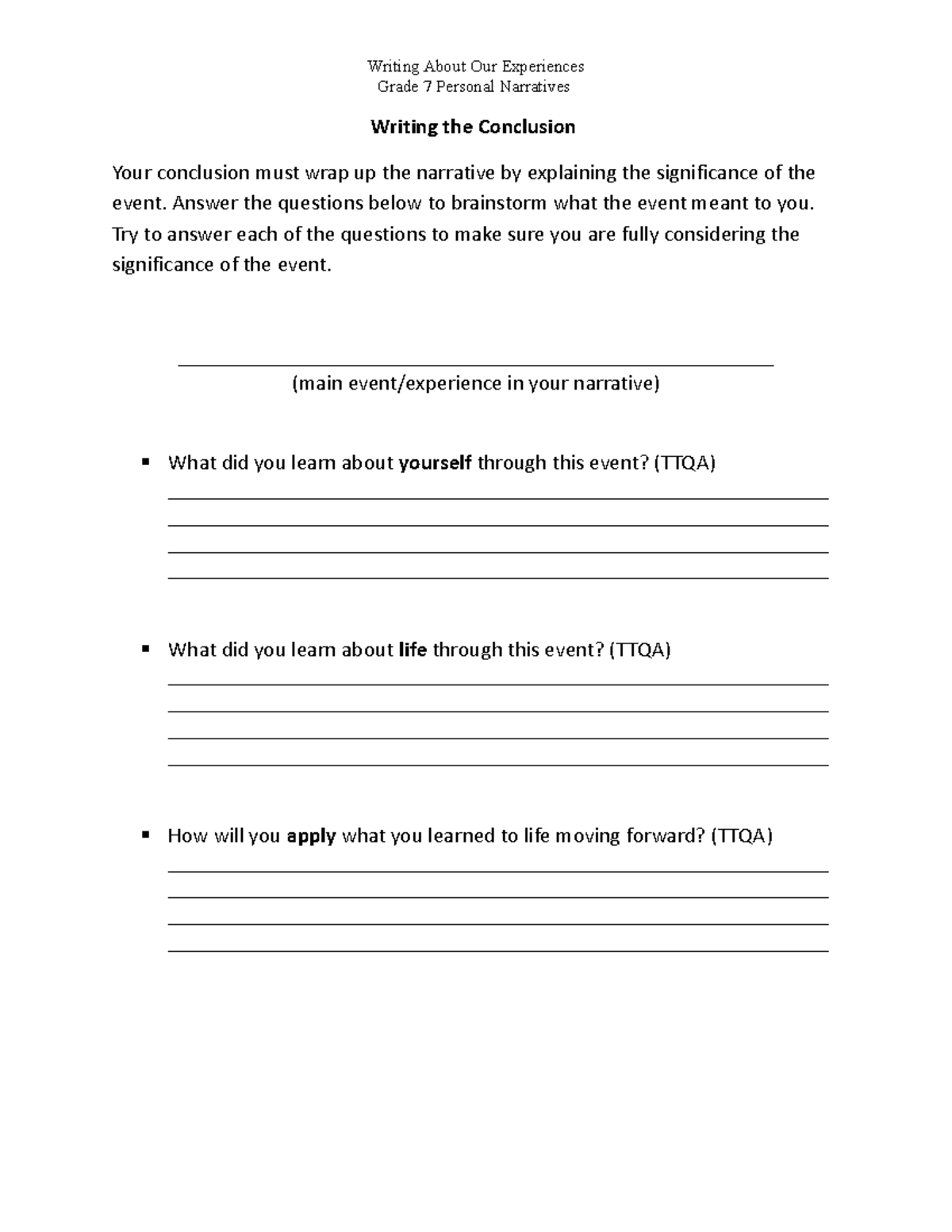 Writing the conclusion - brainstorm and draft - Writing About Our ...