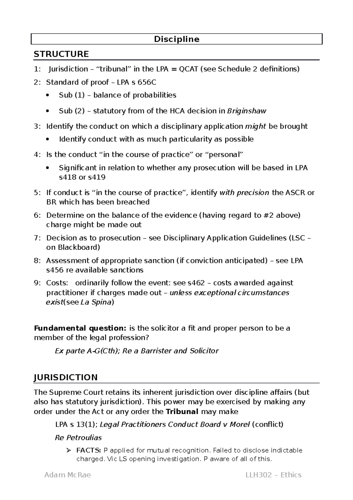 11.0 Discipline - Discipline STRUCTURE 1: Jurisdiction – “tribunal” in ...